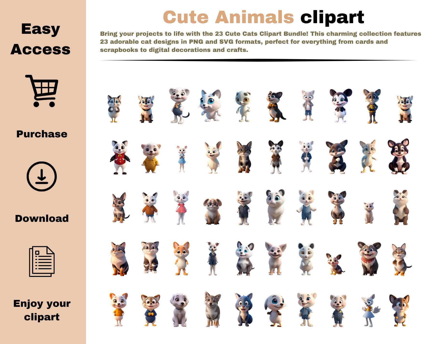 50 Cute Animals Clipart Bundle | PNG & SVG Files | High-quality 300 DPI ...