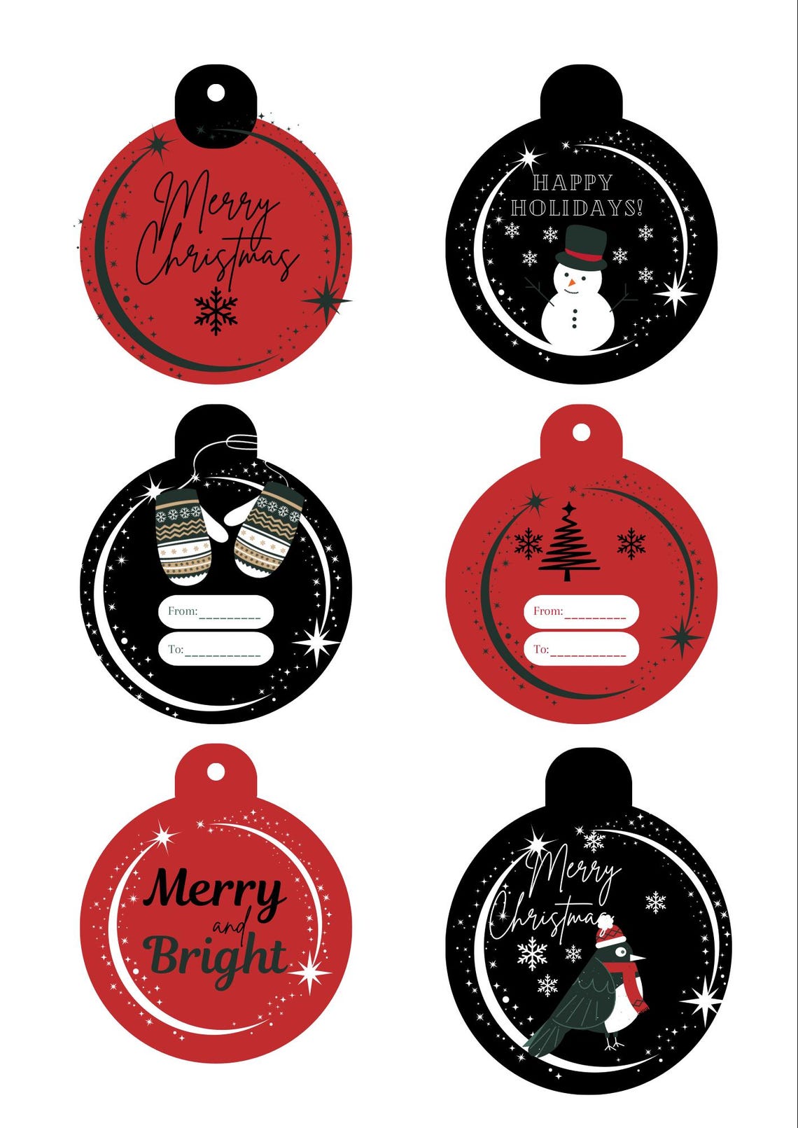 Chic Red and Black Christmas Gift Tags: Versatile Design Can Be Used as ...