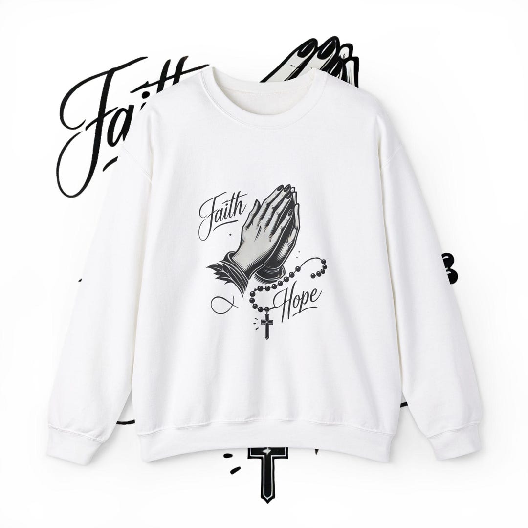 Religious Sweatshirt, Faith Hope Hands Rosary Crewneck, Christian ...