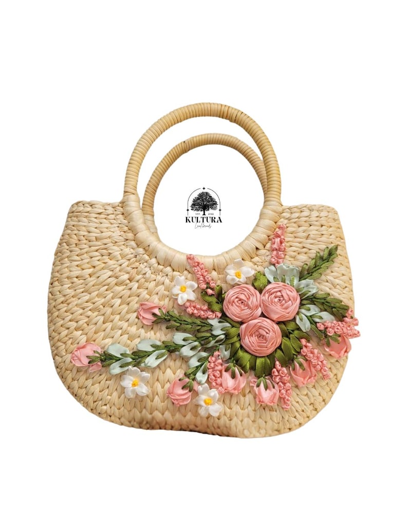 Handmade Floral Embroidered Straw Bag - Natural Raffia Summer Handbag ...