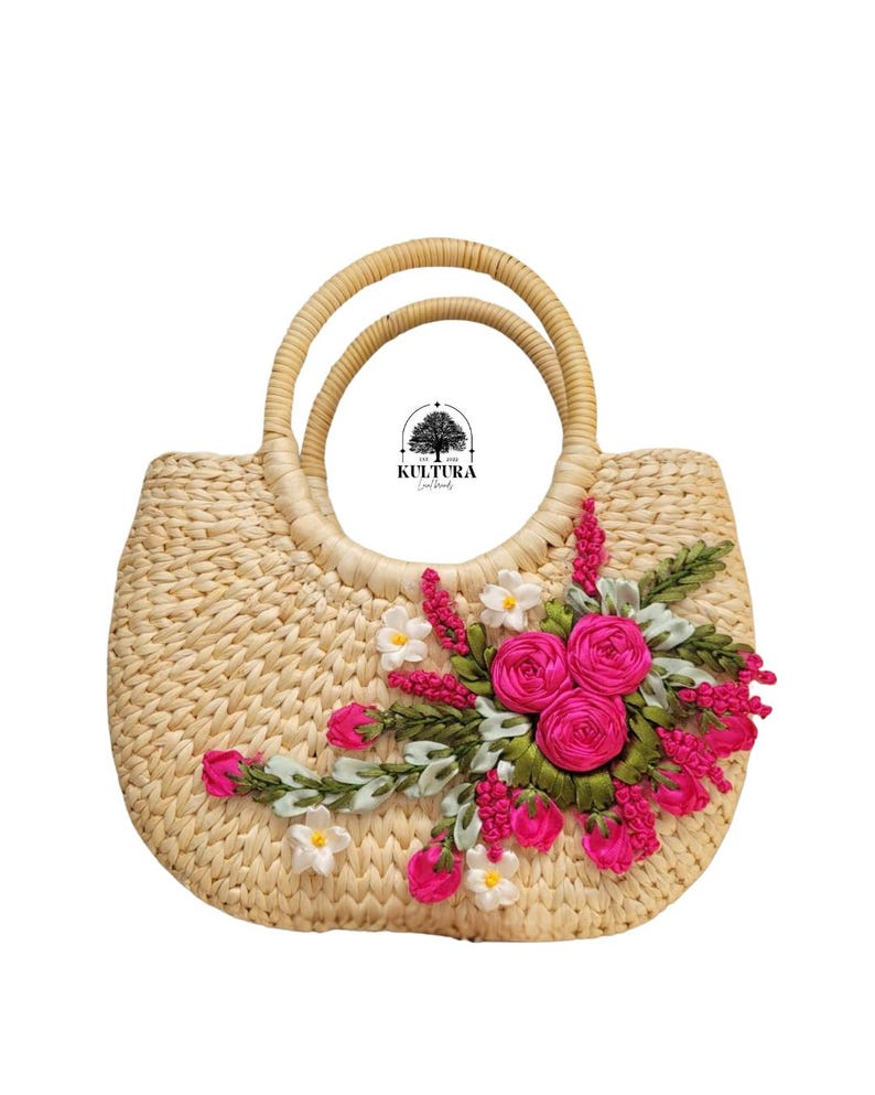 Handmade Floral Embroidered Straw Bag - Natural Raffia Summer Handbag ...