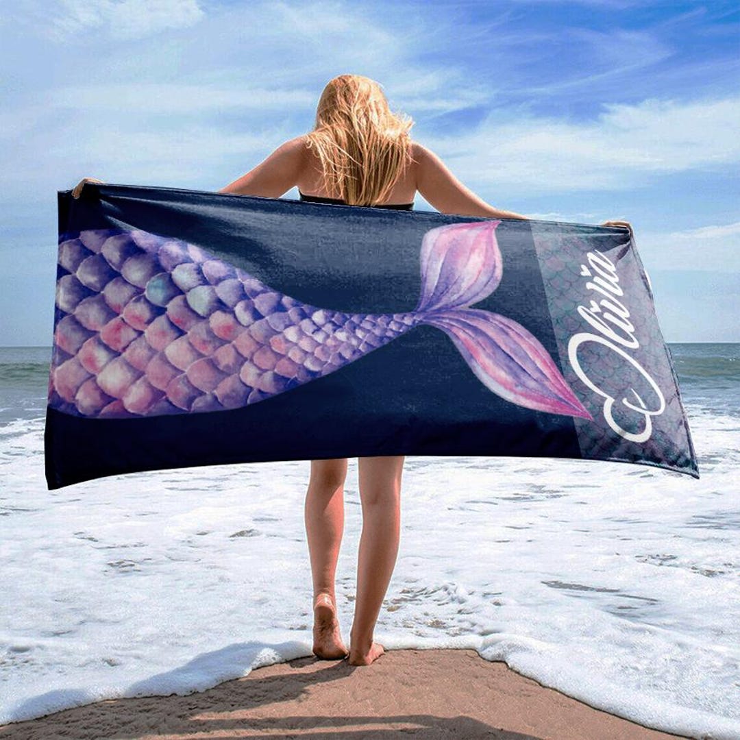 Personalized Mermaid Beach Towel: Custom Name, Kids Bath Towel - Etsy