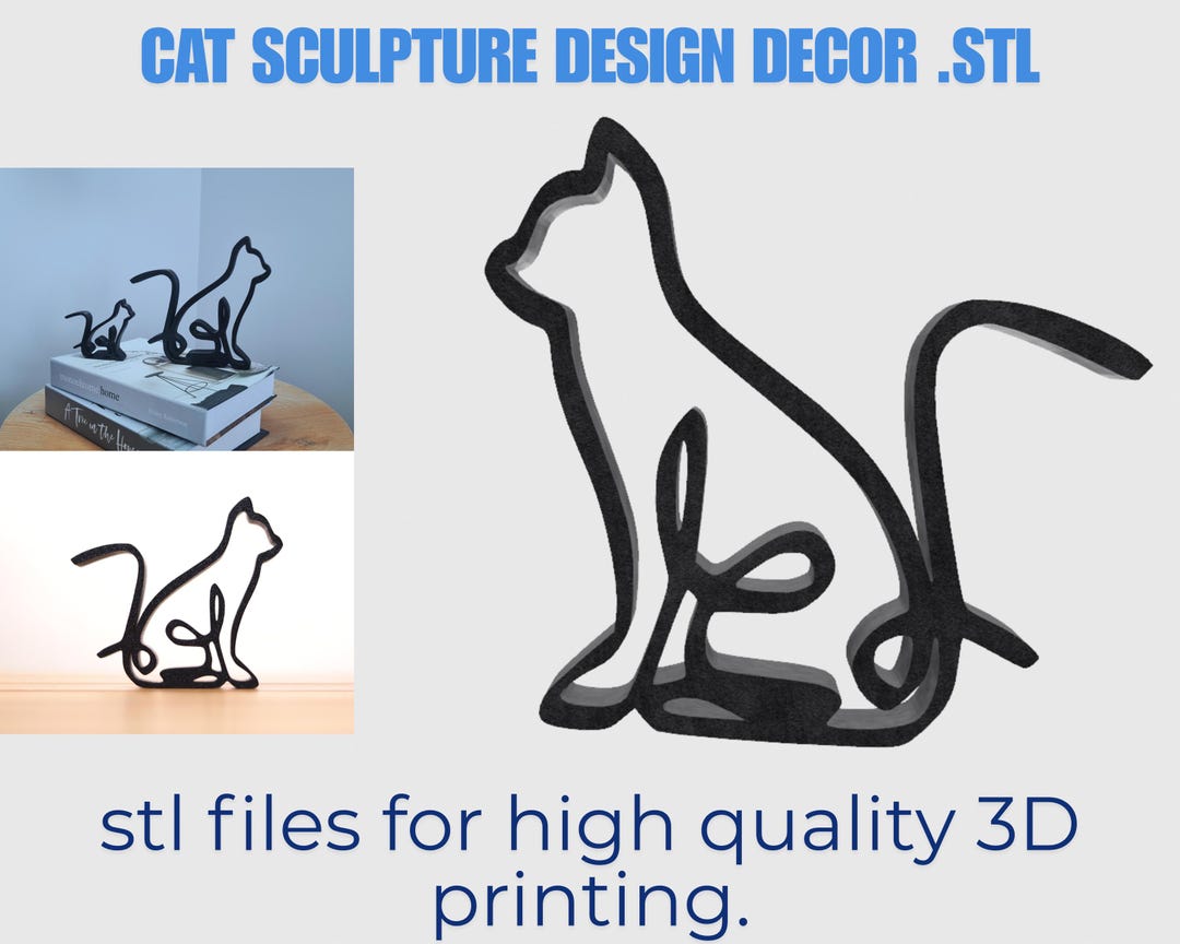 3D Print File Stl Cat Silhouette Lineart Sculpture Wall Decoration ...