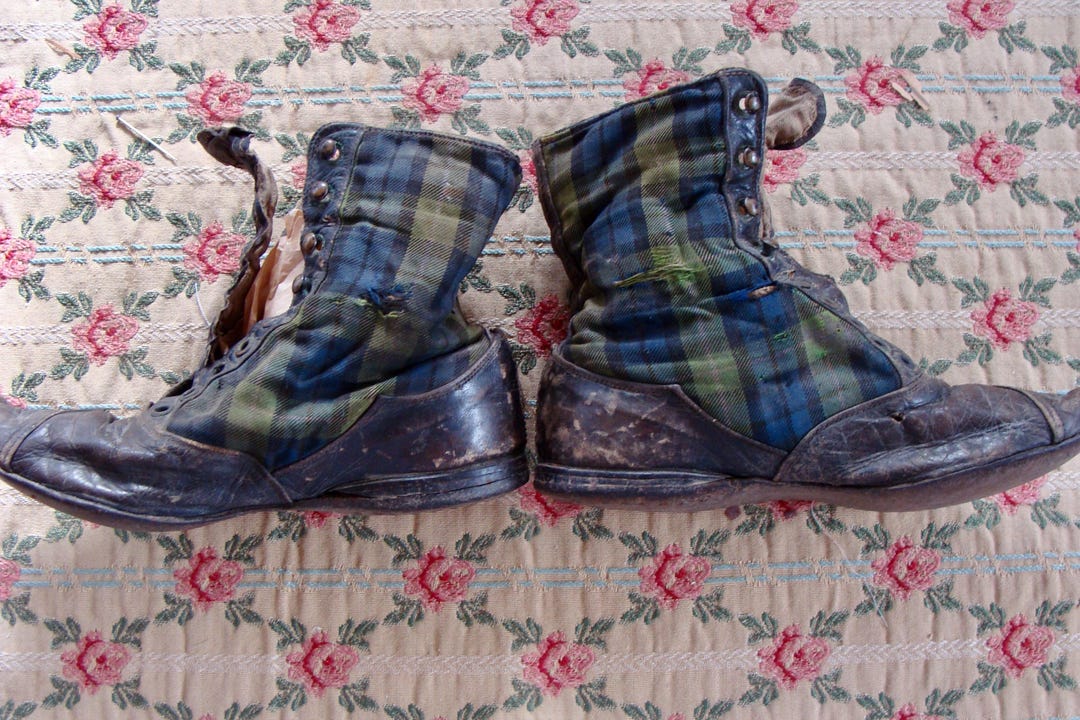 Antique 1800s Tattered Edwardian Haute Leather and Plaid Gorgeous ...