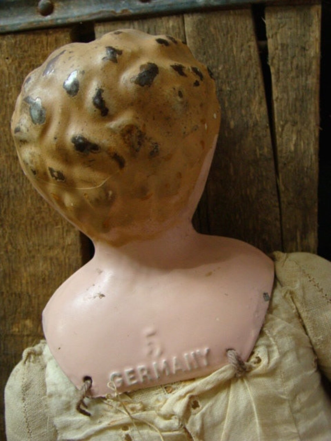 Antique German Rare Metal Head Cloth and Sawdust Doll Over - Etsy