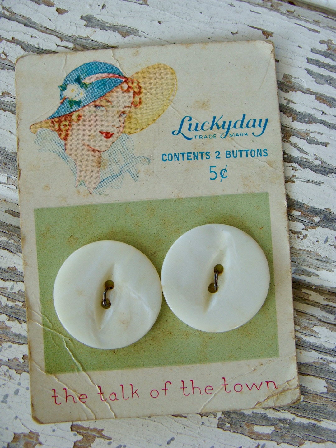 One Antique Five Cent Button Card Genuine Shell Talk of the Town - Etsy