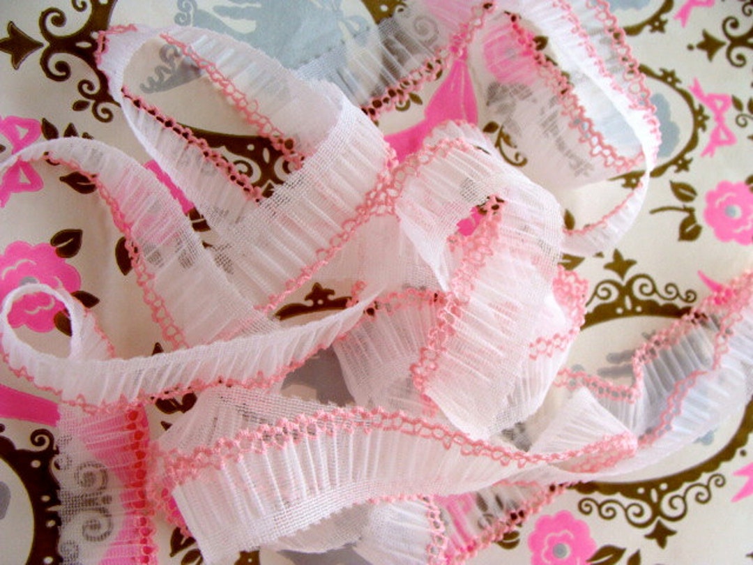 1 Yard Vintage Pink Lace Chiffon Ruffles With Pink Needle Work - Etsy