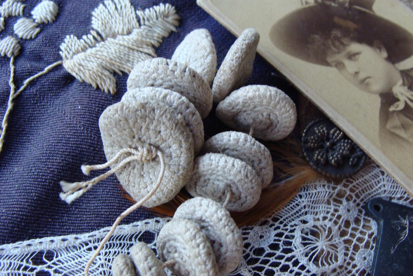 Antique Beautiful 1920s Handmade Textile Crochet Buttons Natural Aging ...
