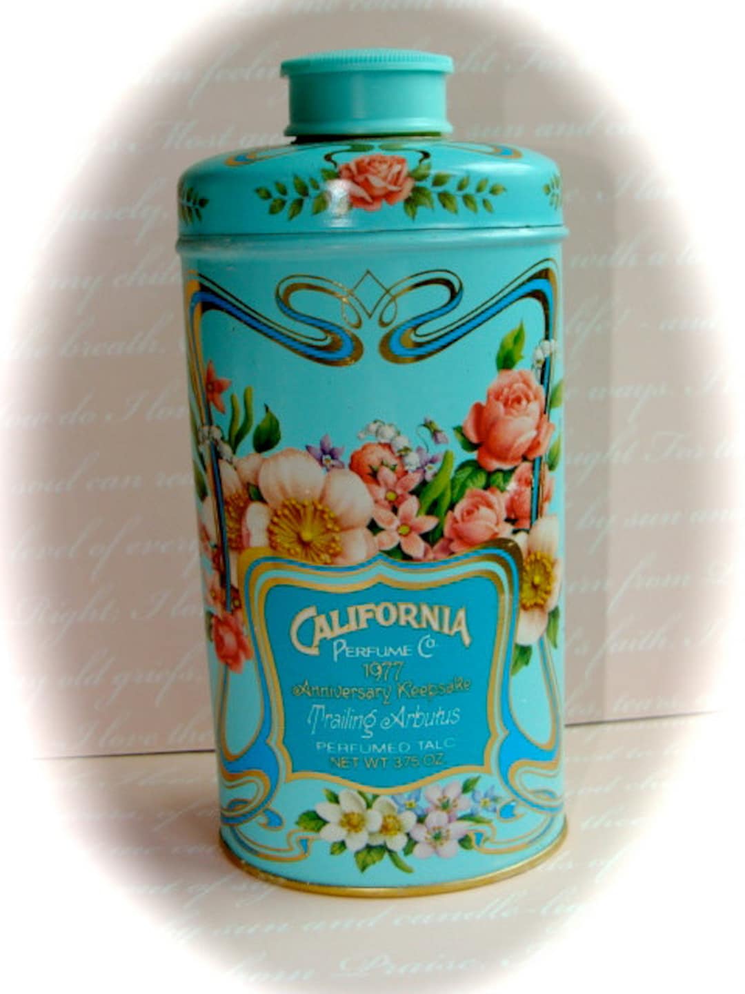 One Gorgeous Antique Powder Tin Aqua and Pink Roses - Etsy