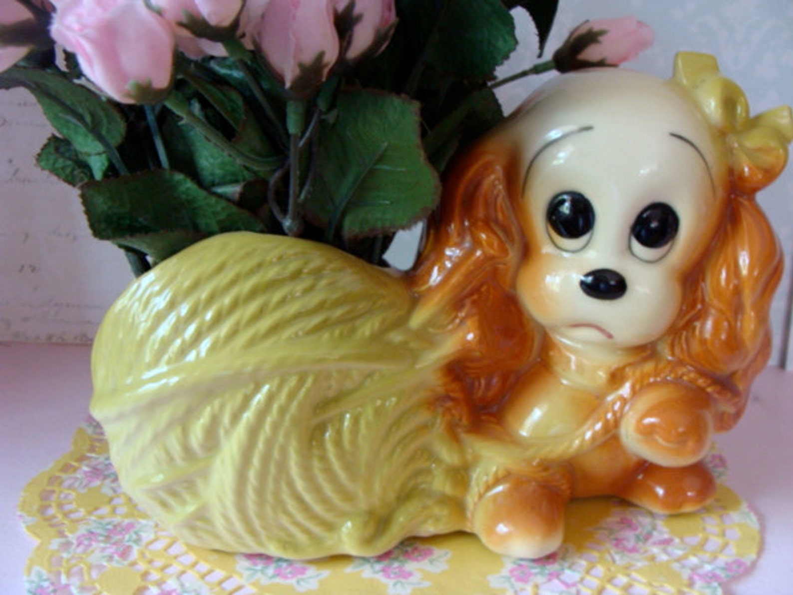 Vintage Kitsch Antique Hand Painted Puppy With Yarn Ball | Etsy