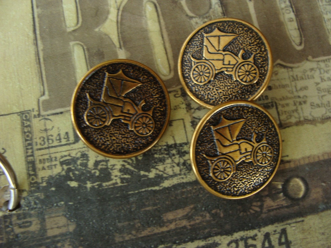 3 Metal Engraved Shank Buttons Great for Altered Road Trip and Junk ...