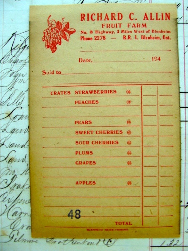 Vintage Antique Fruit Farm Invoice Receipts - Etsy