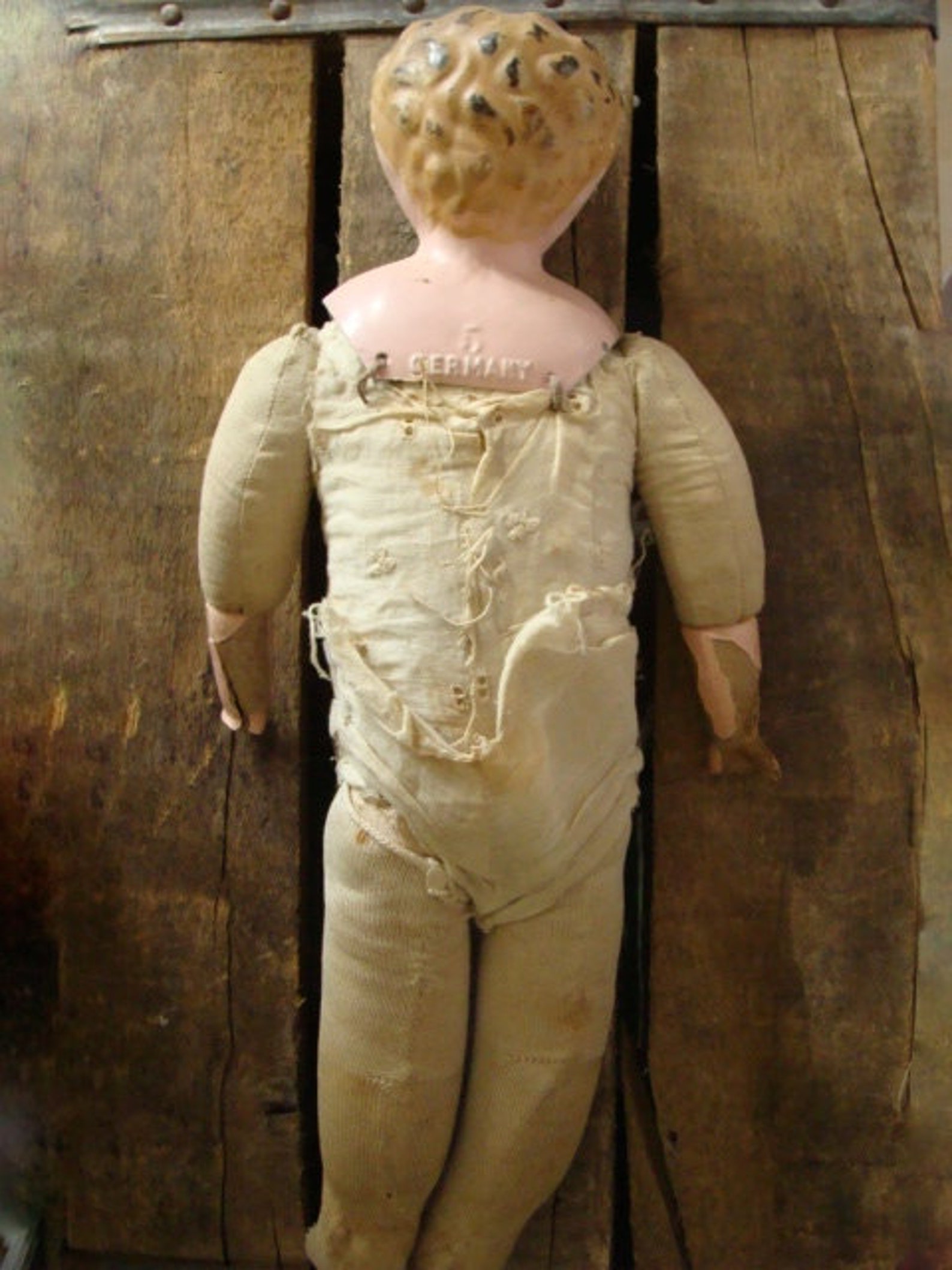 Antique German Rare Metal Head Cloth and Sawdust Doll Over - Etsy