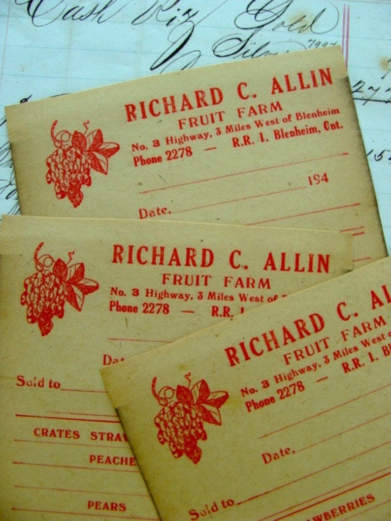 Vintage Antique Fruit Farm Invoice Receipts - Etsy