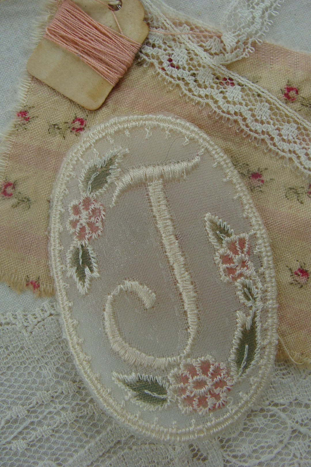 Vintage Victorian Lace Embroidered Monogram Calligraphy Letter J Framed ...