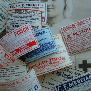 Antique Medical Druggist Dozen Pharmacy Gummed Labels Chloroform Series ...