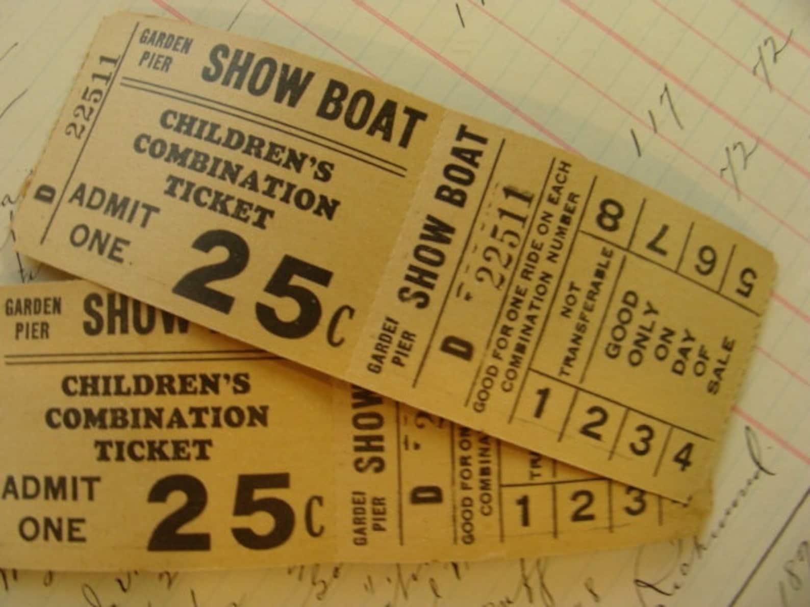 Vintage Nautical Double Sided Two Part Show Boat Tickets | Etsy