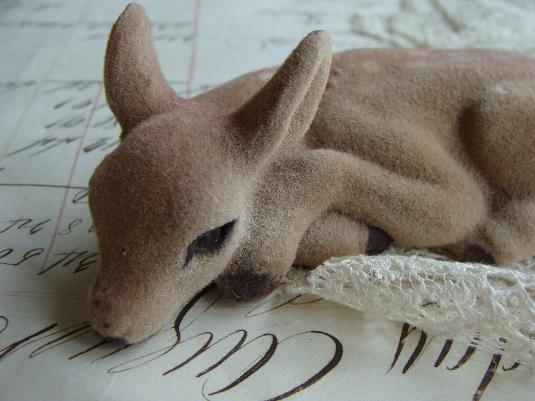 Vintage Adorable Flocked Baby Doe Deer With Life Like Eyes Over 4 ...