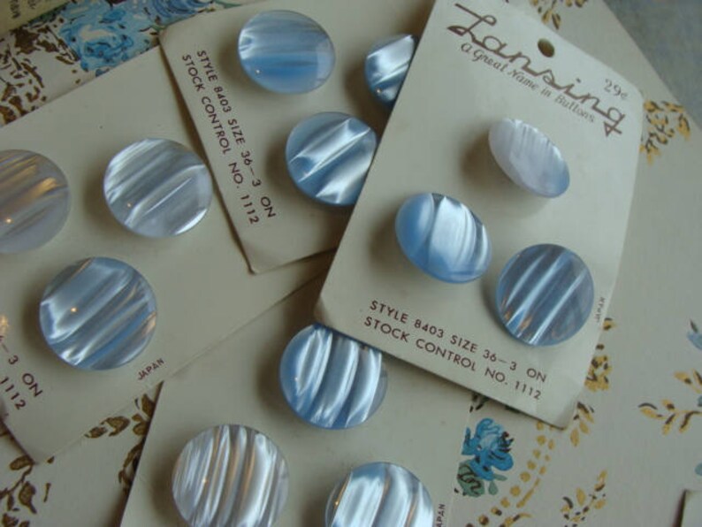 One Vintage Ice Blue Button Card Beautiful Fancy Buttons | Etsy