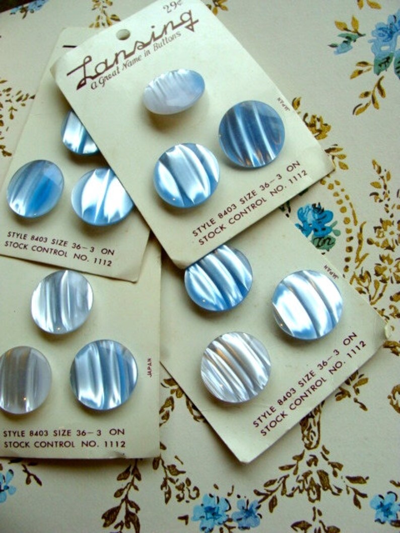 One Vintage Ice Blue Button Card Beautiful Fancy Buttons | Etsy