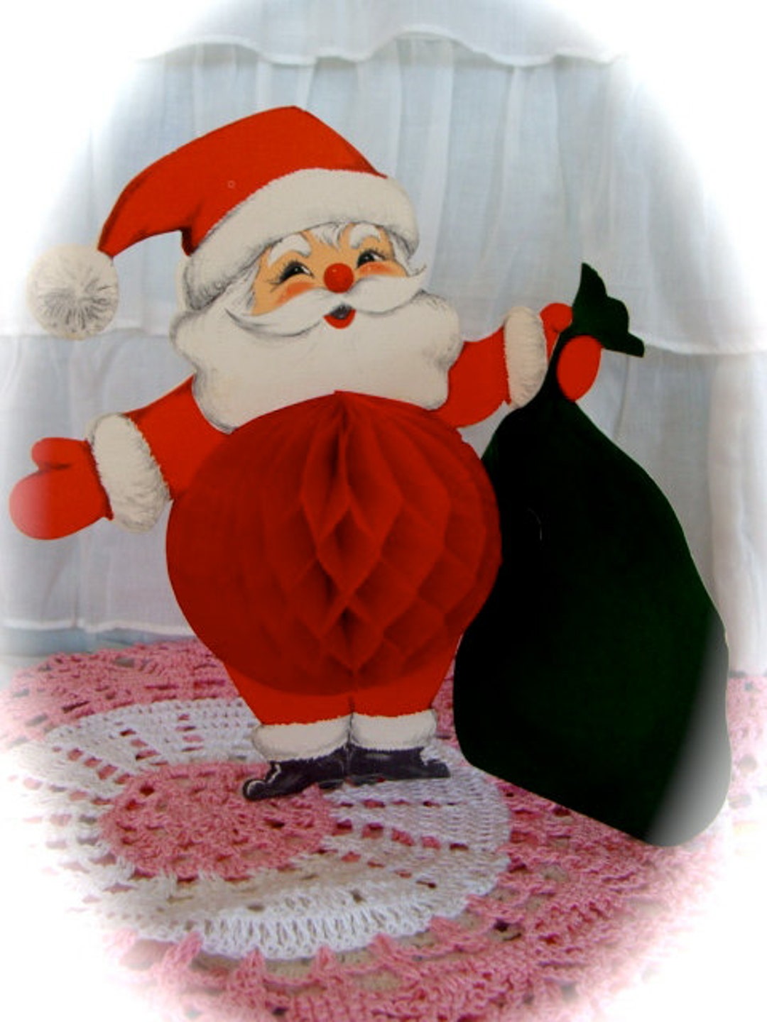 Vintage 1950s Christmas Kitsch Santa Antique Center Piece Honey Comb ...