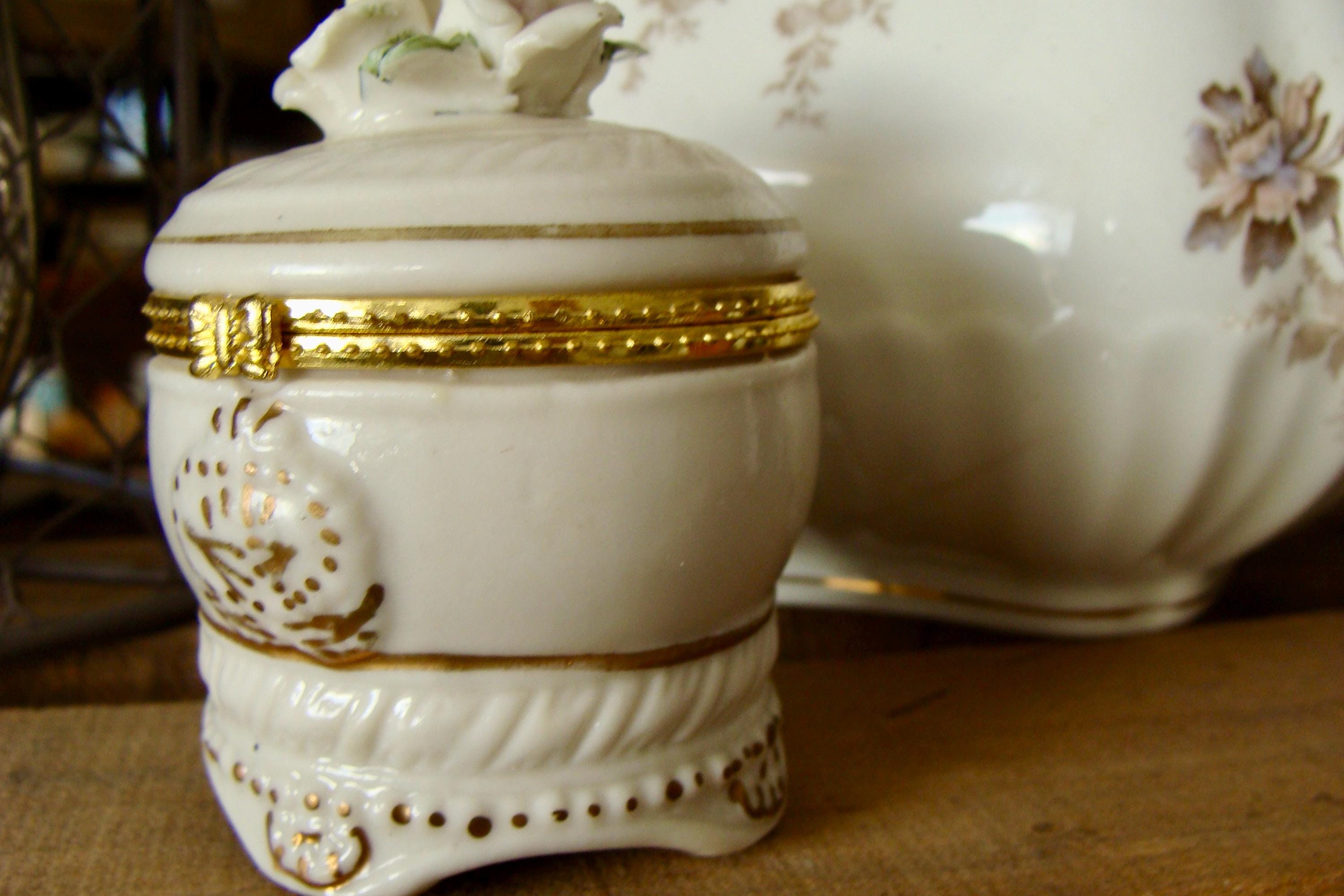 Vintage Hand Painted Gilded Roses Cold War Victorian Porcelain Trinket ...