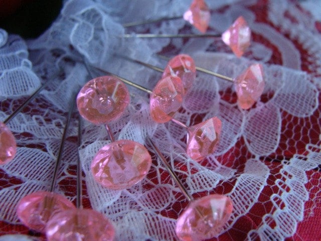 One Dozen Pretty Pink Faux Crystals Stick Pins - Etsy