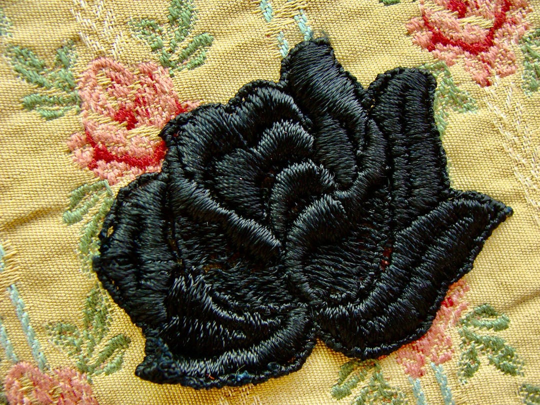 One Beautiful Vintage Gothic Embroidery Black Rose Appliqué - Etsy