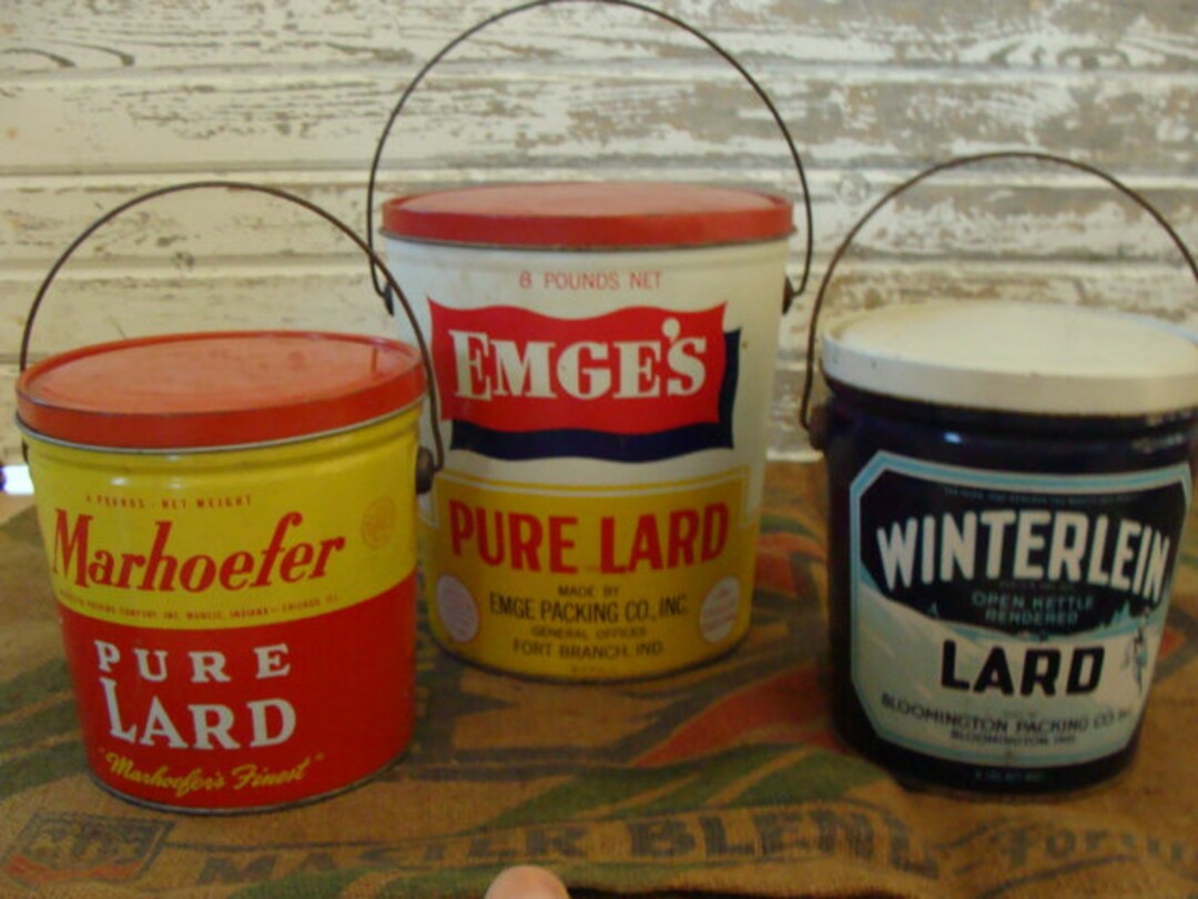 One Large Antique Blue Lard Tin Bucket Farm Girl's Decor Great for ...