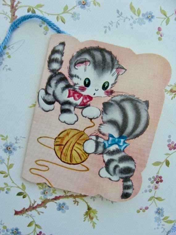 Vintage Kitsch Kitty Cat Die Cut Tally Place Card Adorable | Etsy