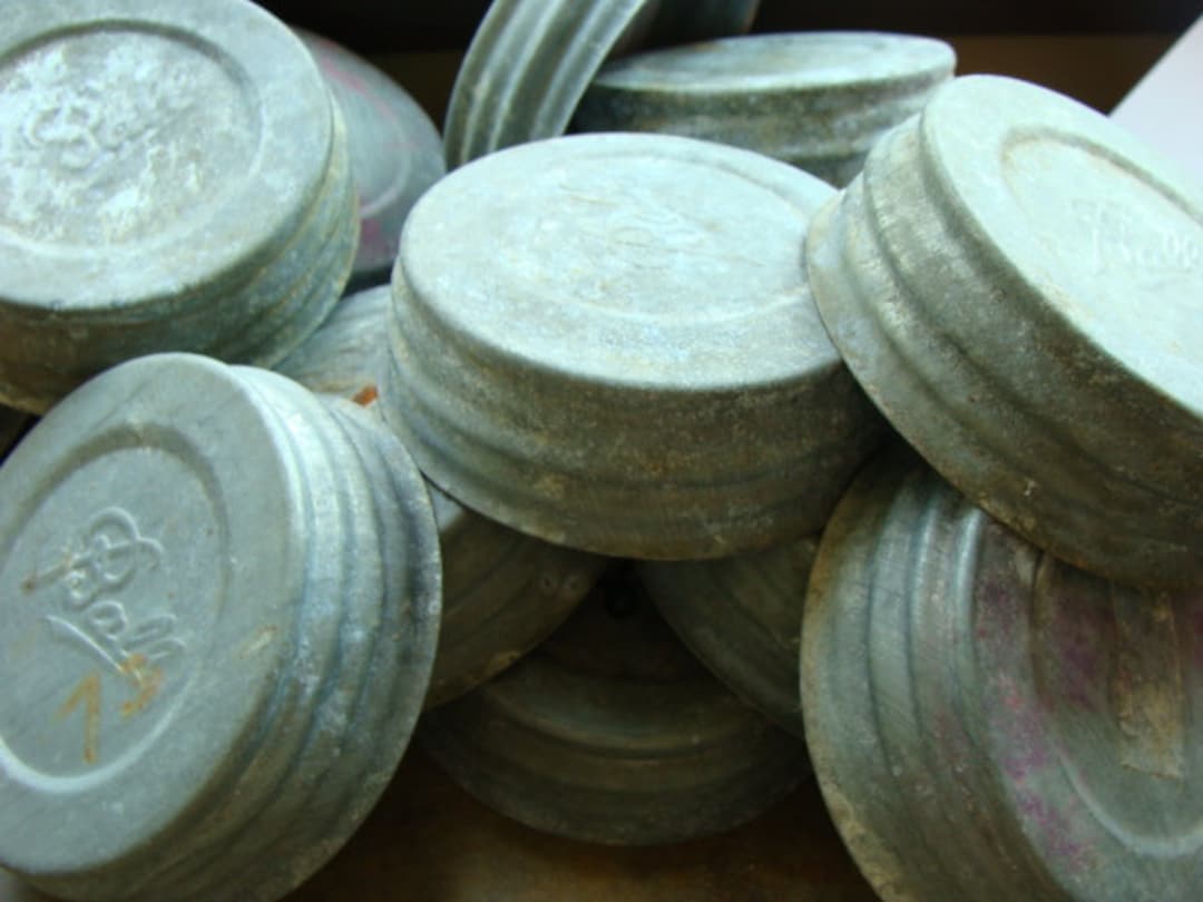 3 Vintage Antique Mason Jar Lids Aged Zinc Ball Canning Jar Lids - Etsy