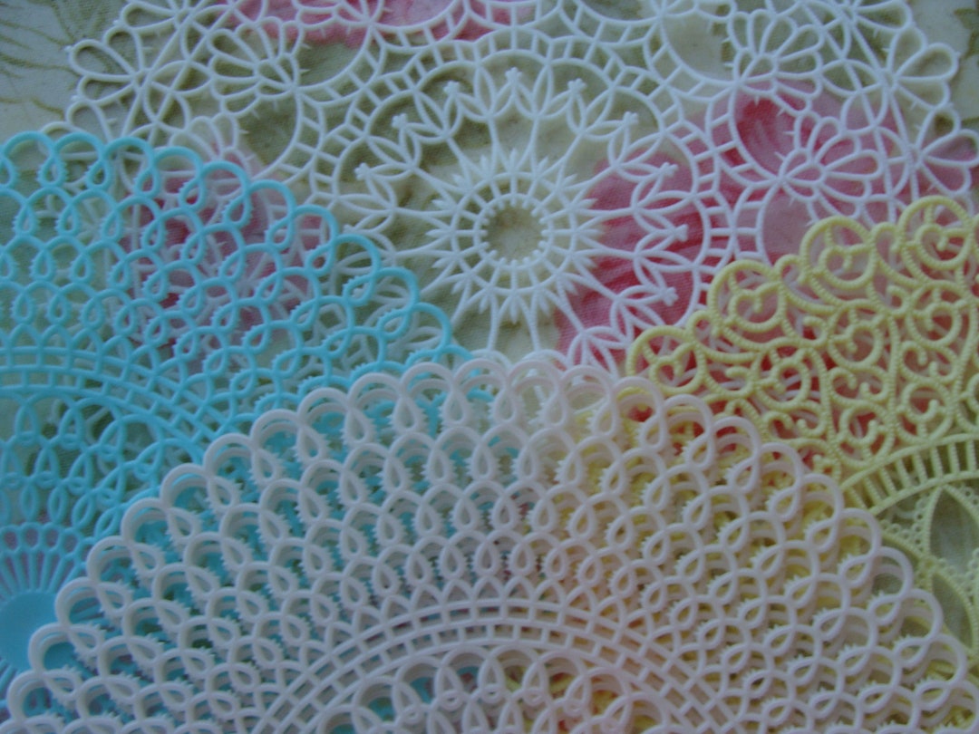 4 Vintage Kitsch Antique Unused 1950s Plastic Lace Doilies Lot Pink ...