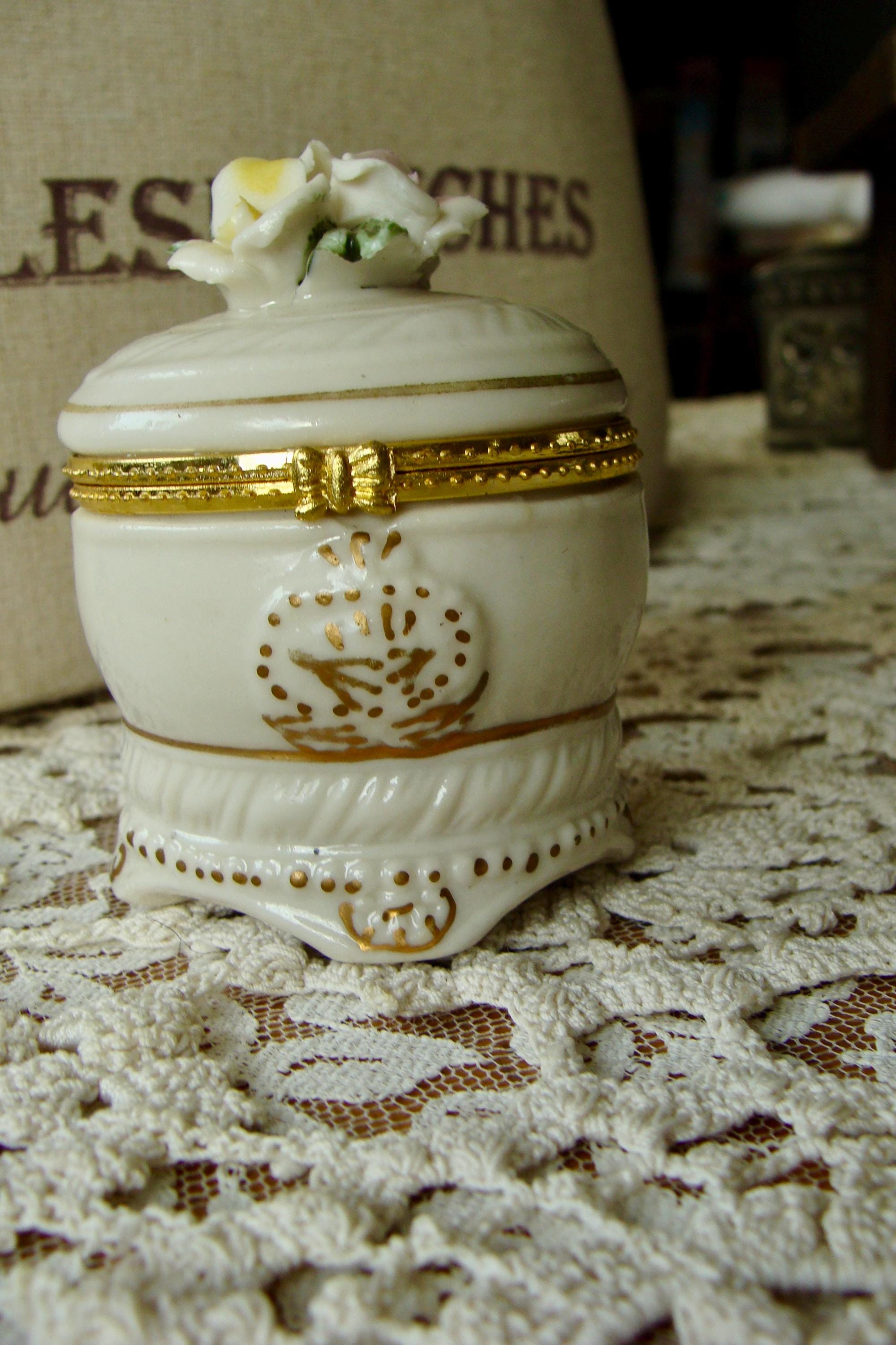 Vintage Hand Painted Gilded Roses Cold War Victorian Porcelain Trinket ...