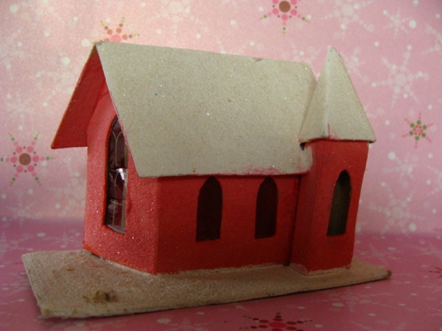 Vintage Christmas Gorgeous Beautiful Pink Putz House, Accented With ...