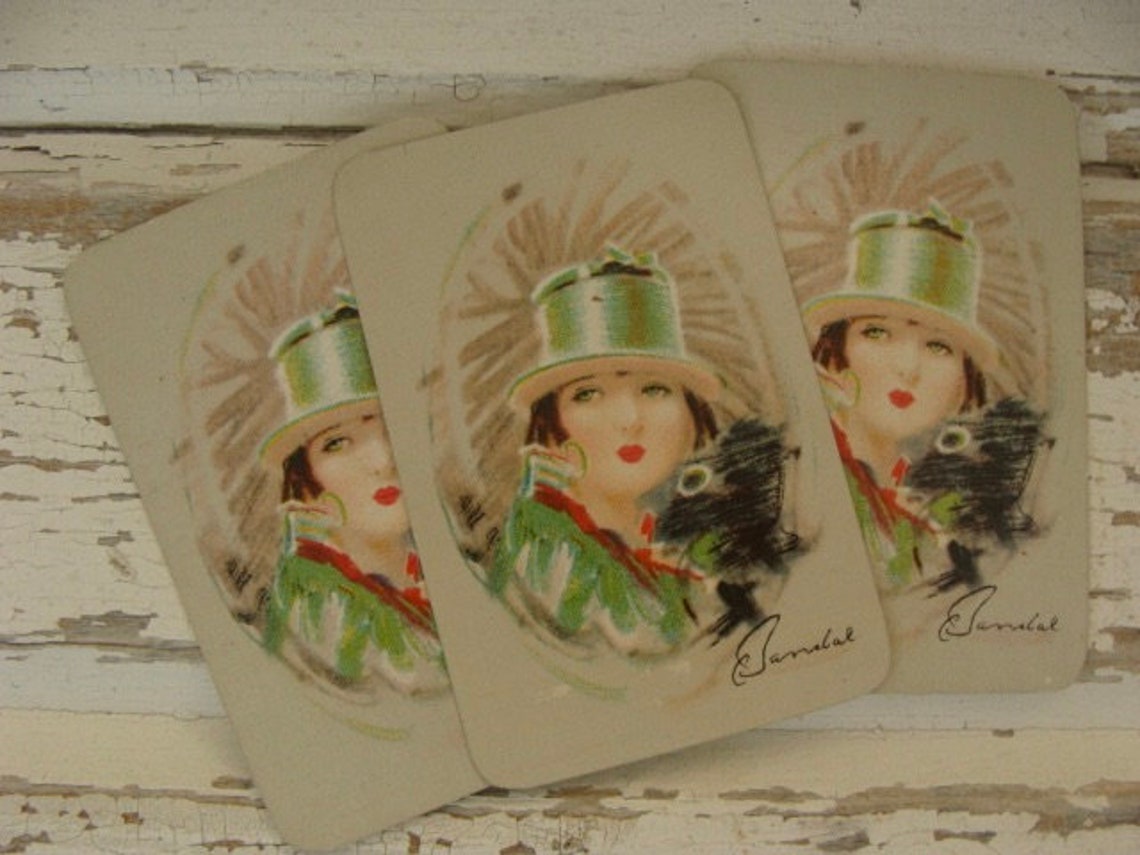 Stunning Antique Rare Art Deco Lady Mini Playing Cards Would - Etsy
