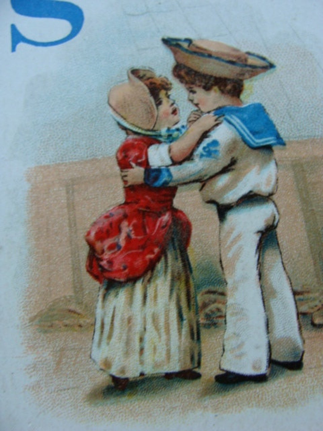 Initial S 1800s Antique Logomachy Alphabet Art Gorgeous Playing Card ...