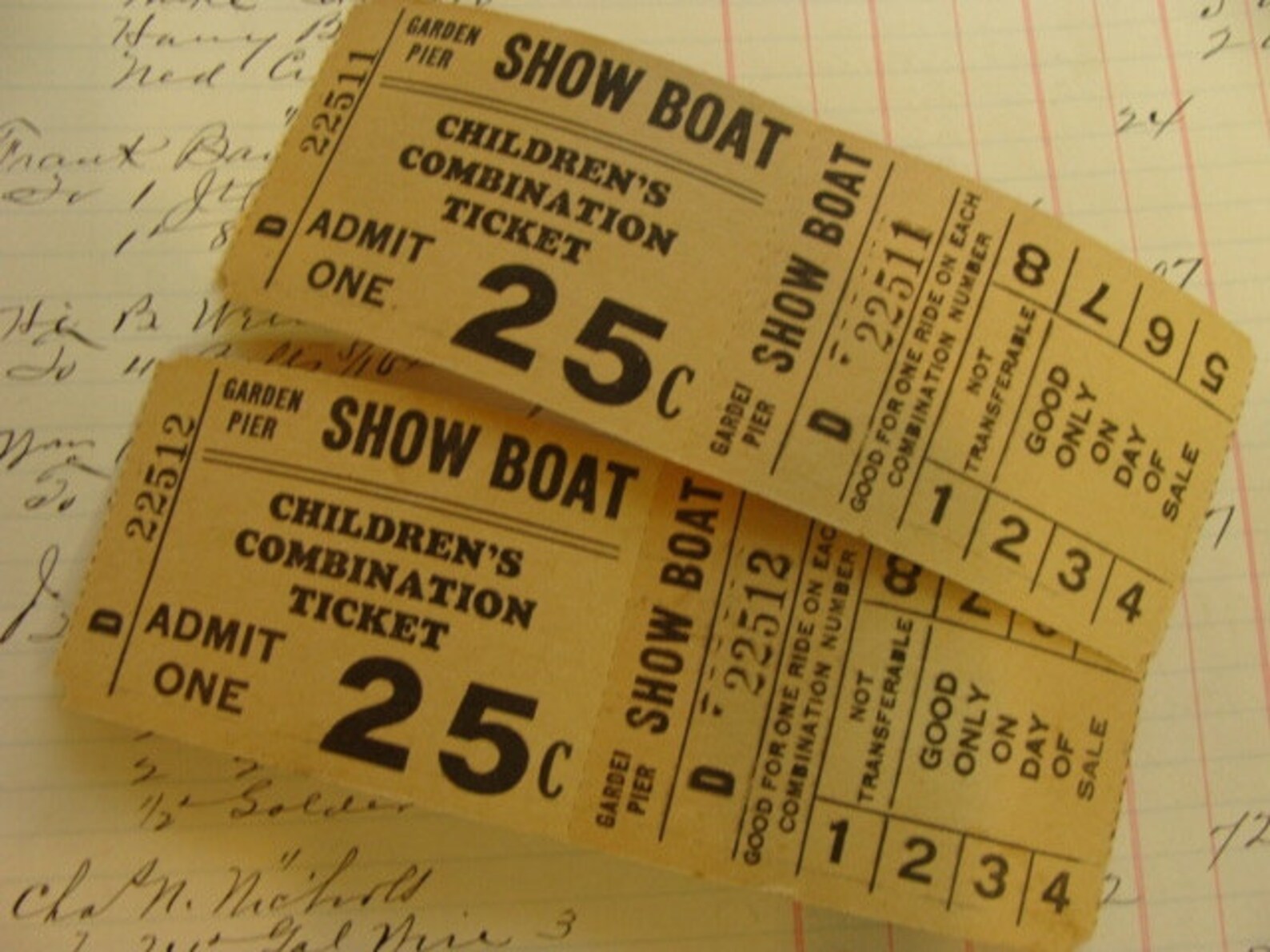 Vintage Nautical Double Sided Two Part Show Boat Tickets | Etsy