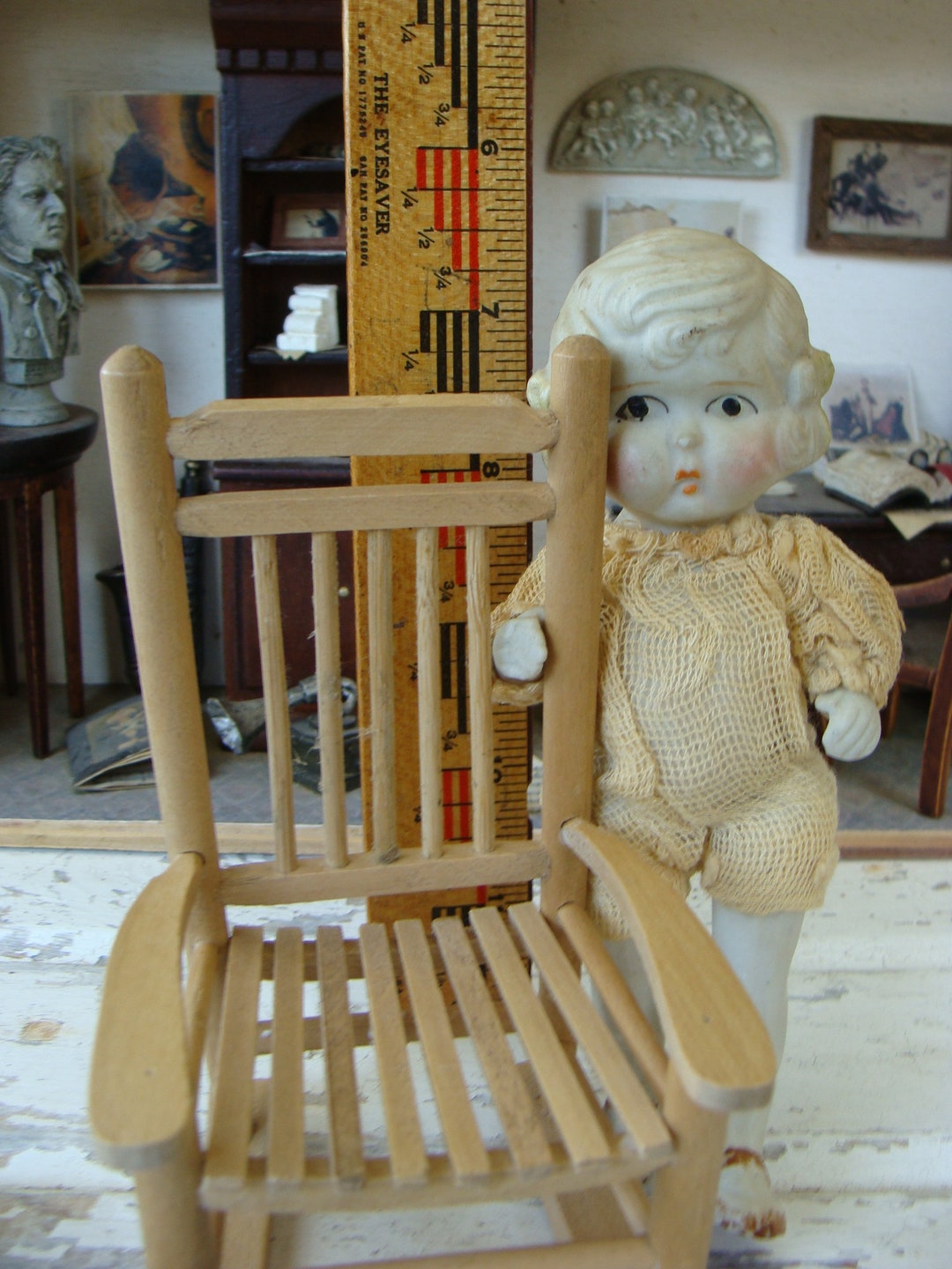 One Vintage Wooden Doll Rocking Chair Perfect for Bisque Dolls see ...
