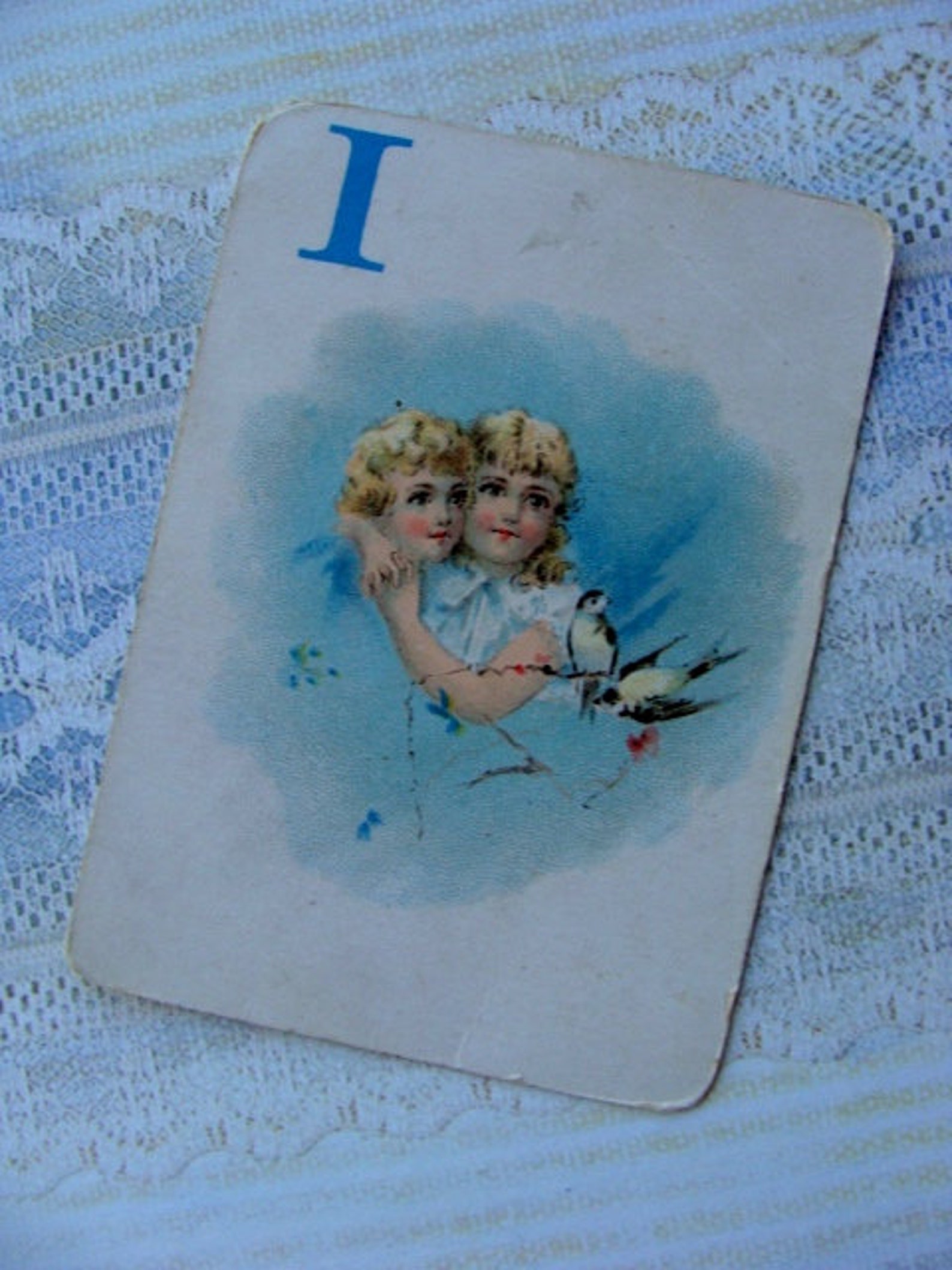 1800s Antique Logomachy Alphabet Art Gorgeous Playing Card Birds and ...
