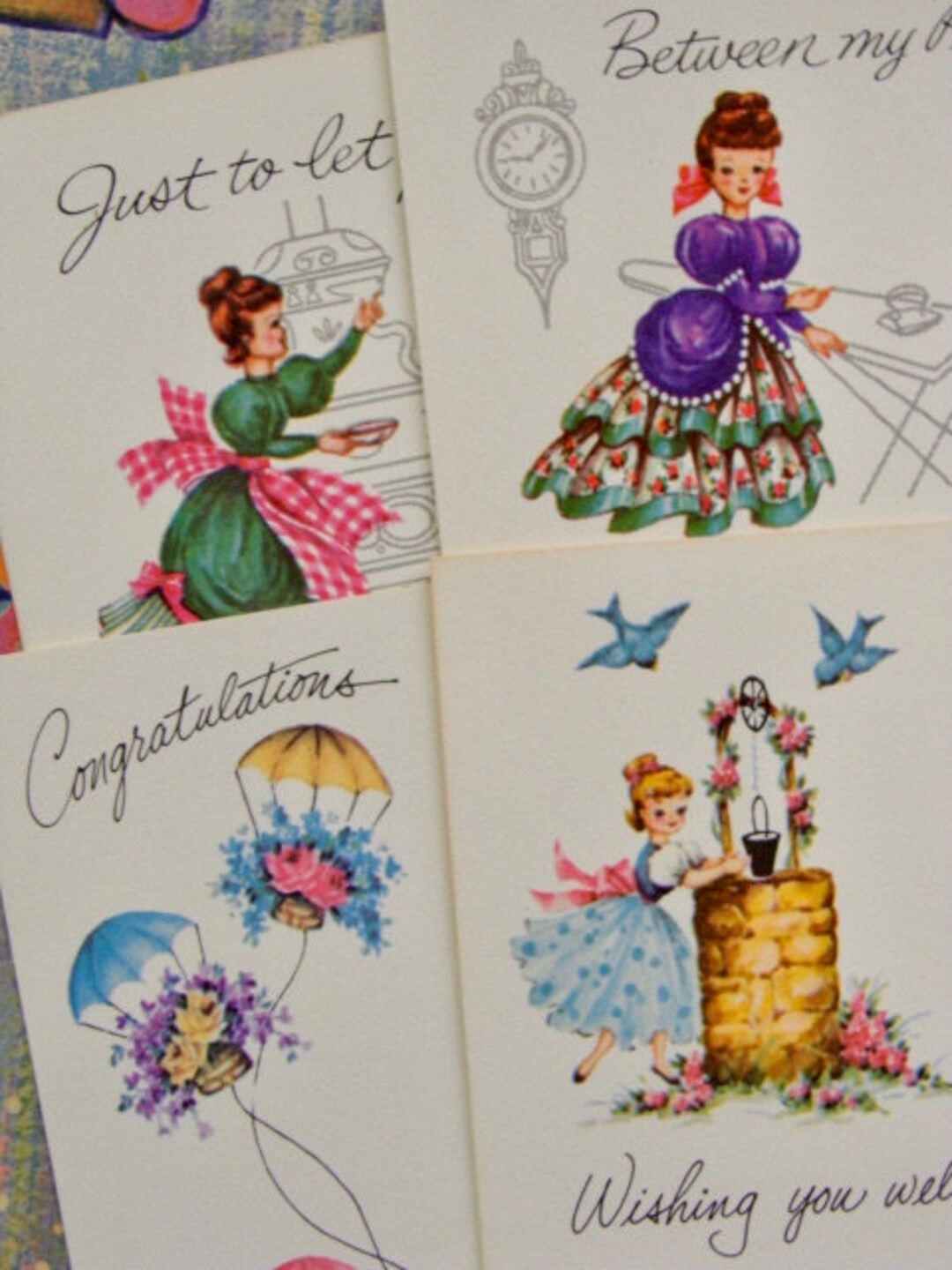 1950s Vintage Kitsch Cake Kitsch Blue Birds and Poodles Unused Greeting ...