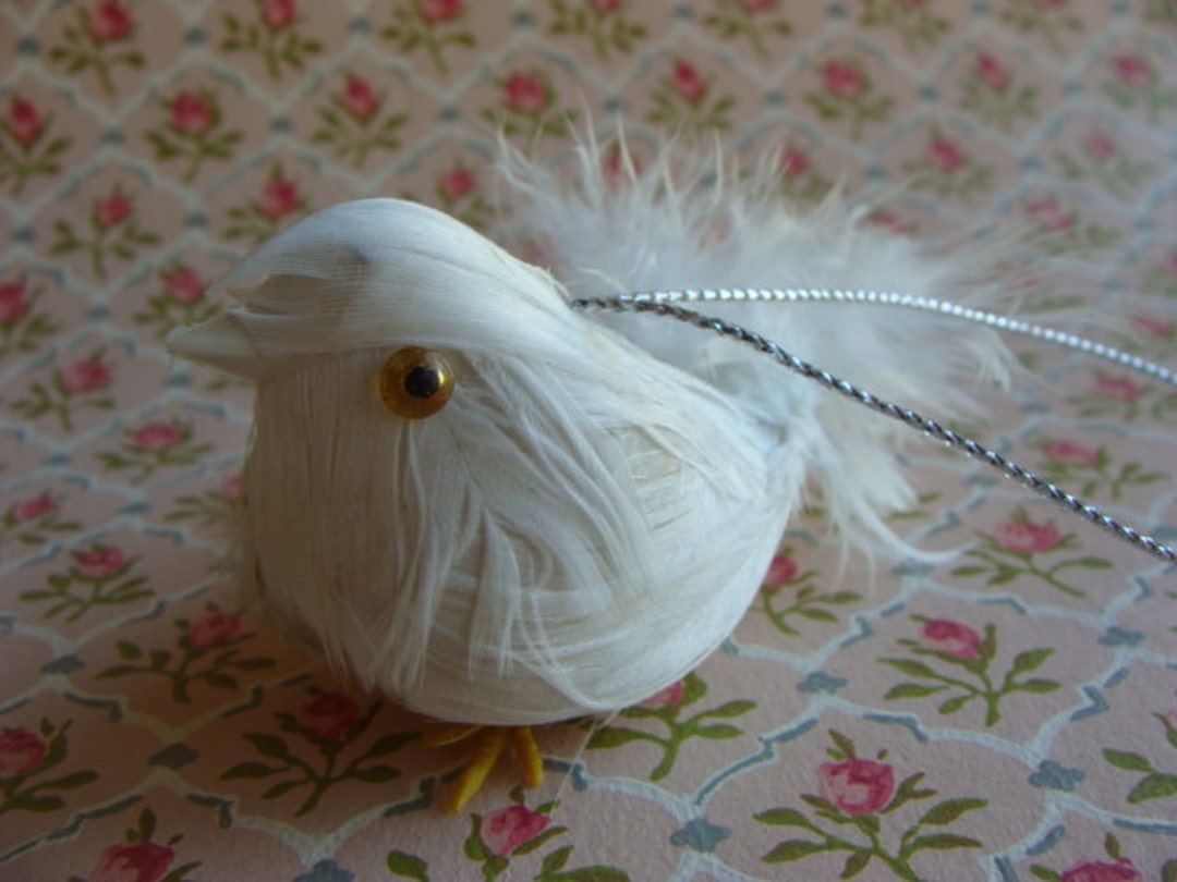 Vintage White Decor Beautiful Frilly White Feathered Bird for Christmas ...