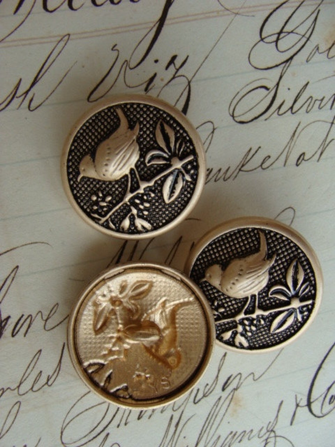 3 Beautiful Metal Engraved Bird Shank Buttons Great for Wedding Jewelry ...