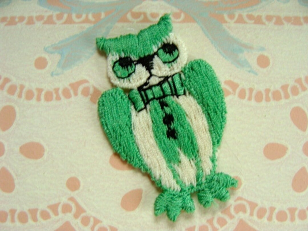 Adorable Aqua Vintage Kitsch Embroidery Applique Shabby Chic Owl - Etsy