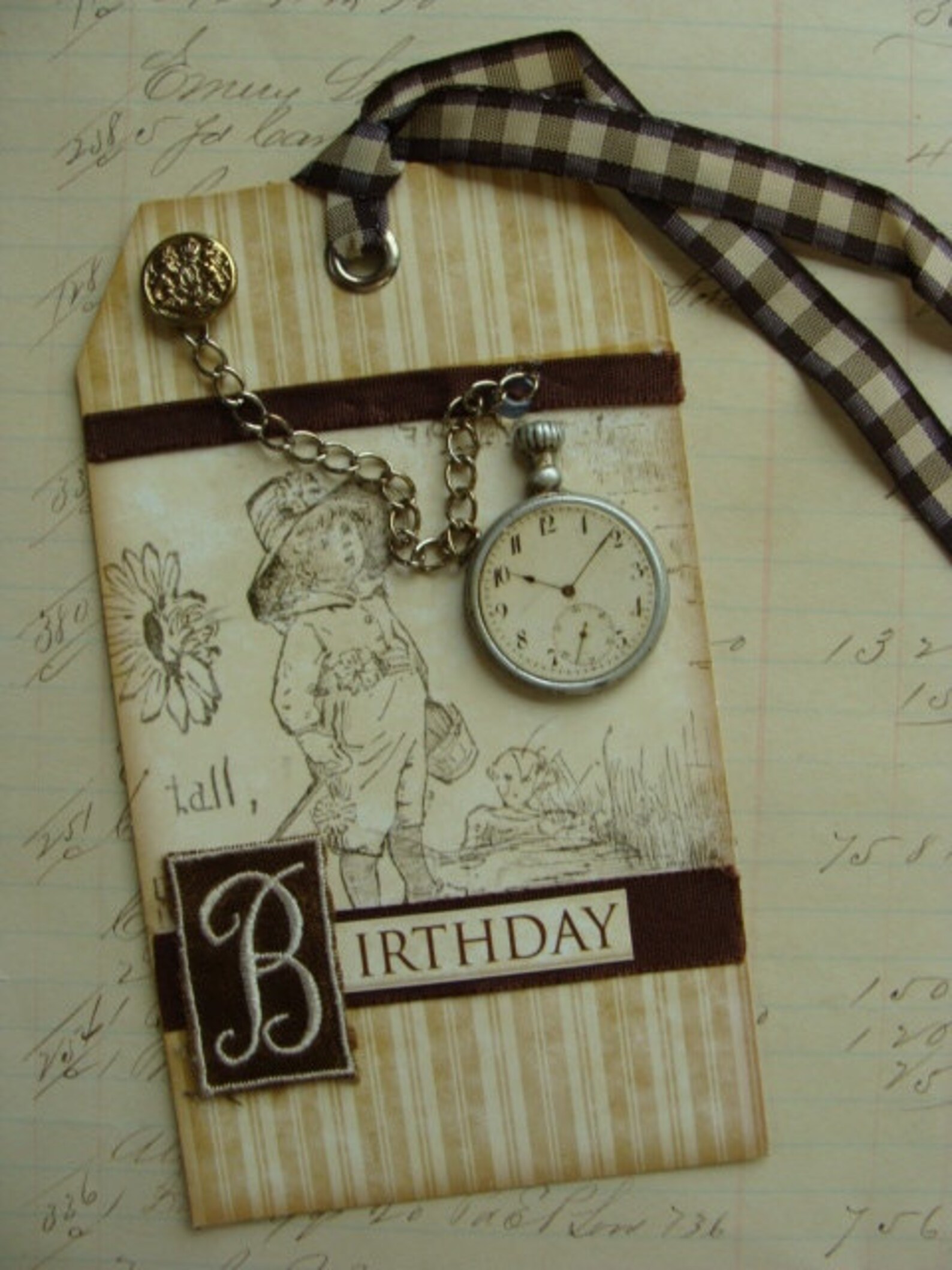 Gorgeous Birthday Gift Tag With Metal Chain, Faux Pocket Watch and ...