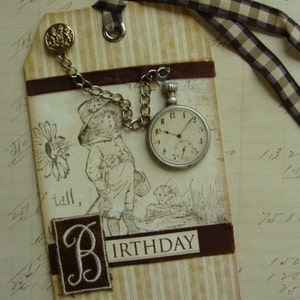 Gorgeous Birthday Gift Tag With Metal Chain, Faux Pocket Watch and ...