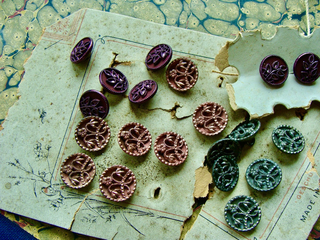 2 Dozen Rare Original Antique Cut Steel Collector Metal Dyed Floral ...