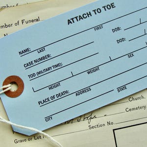 3 Post Mortem Funeral Death Toe Tags Great for Halloween Altered Witch ...