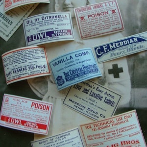 Antique Medical Druggist Dozen Pharmacy Gummed Labels Chloroform Series ...