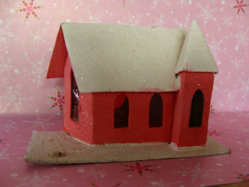 Vintage Christmas Gorgeous Beautiful Pink Putz House, Accented With ...