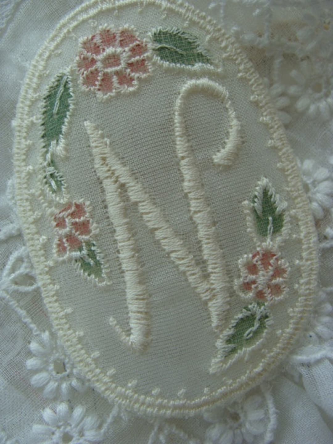 Vintage Victorian Lace Embroidered Monogram Calligraphy Letter N Framed ...